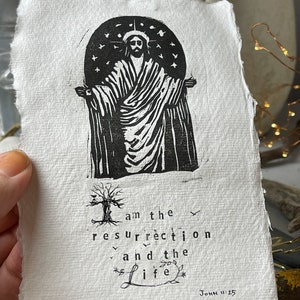 Jesus Christ Linocut Print and a Handmade Calligraphy Bible Quote I Am ...