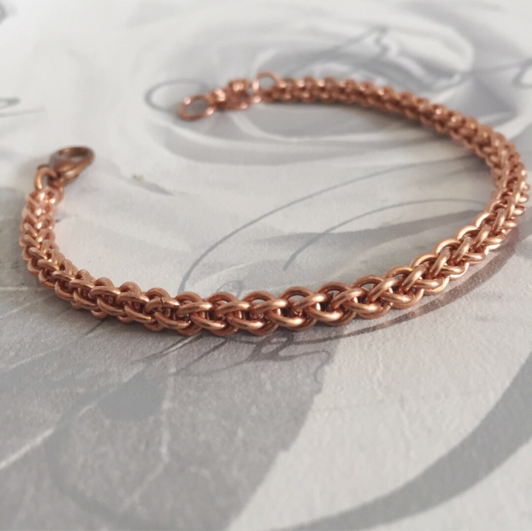 Dainty Copper Chainmail Bracelet, Minimalist Spiral Bangle - Etsy