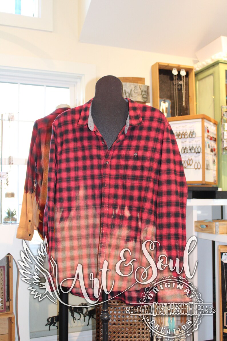 XXL Unisex Distressed Ombre Flannel With Bleached Graphic Artwork ...