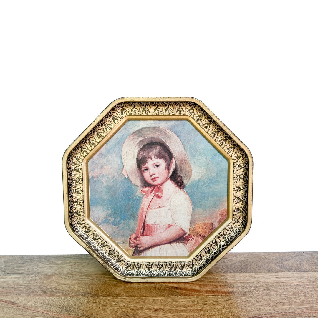 Vintage Tin | Large Double Sided Tin | Portrait of Miss Willoughby and ...