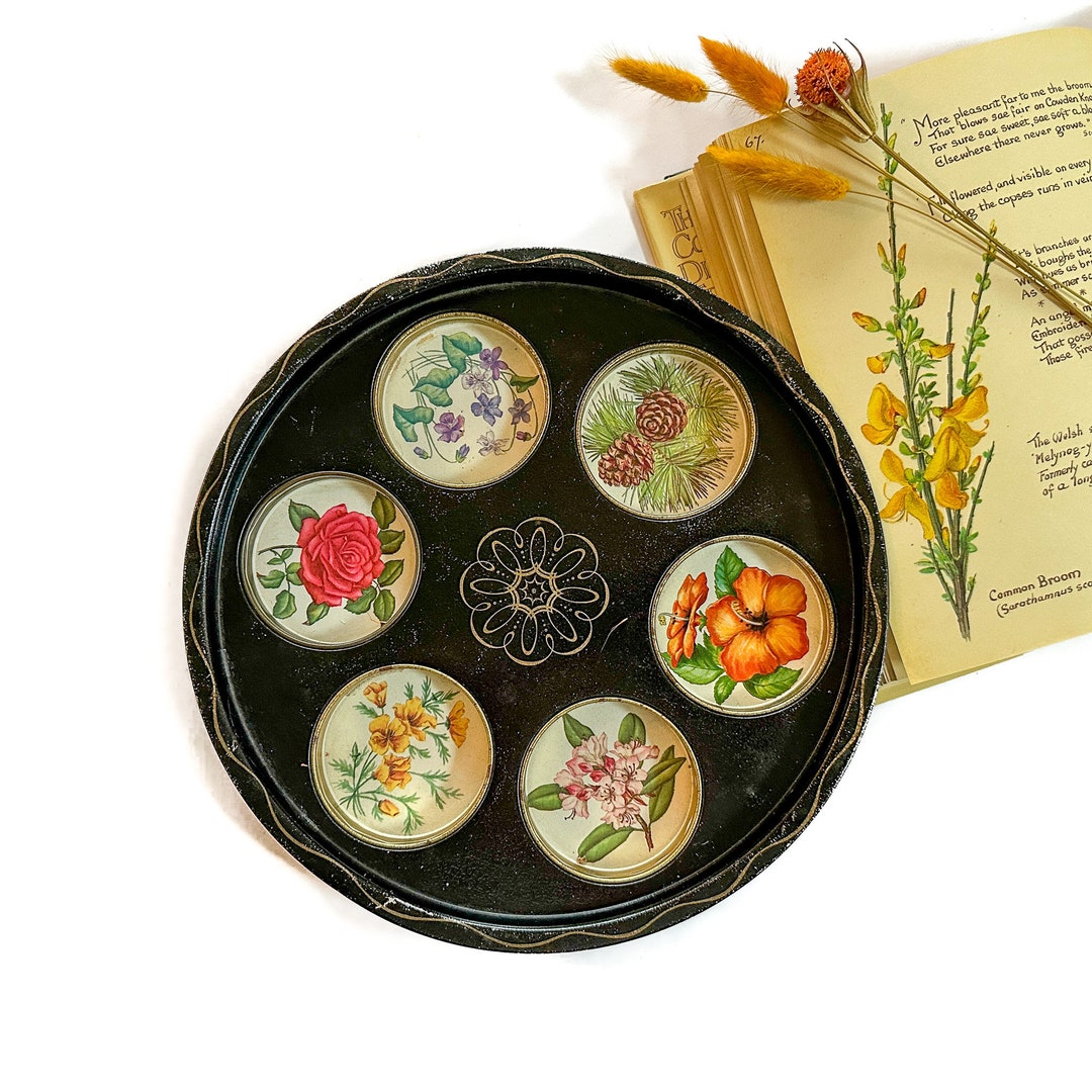 Vintage Tray Large Metal Painted Floral Drink Platter Decorative ...