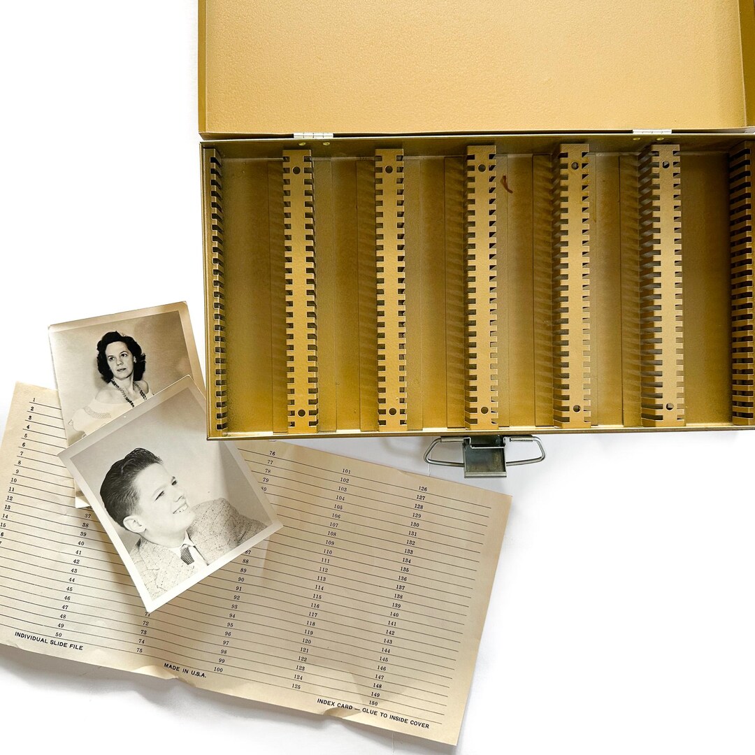 Vintage Slide Storage | Yellow Metal Case | Photo Slide Holder - Etsy