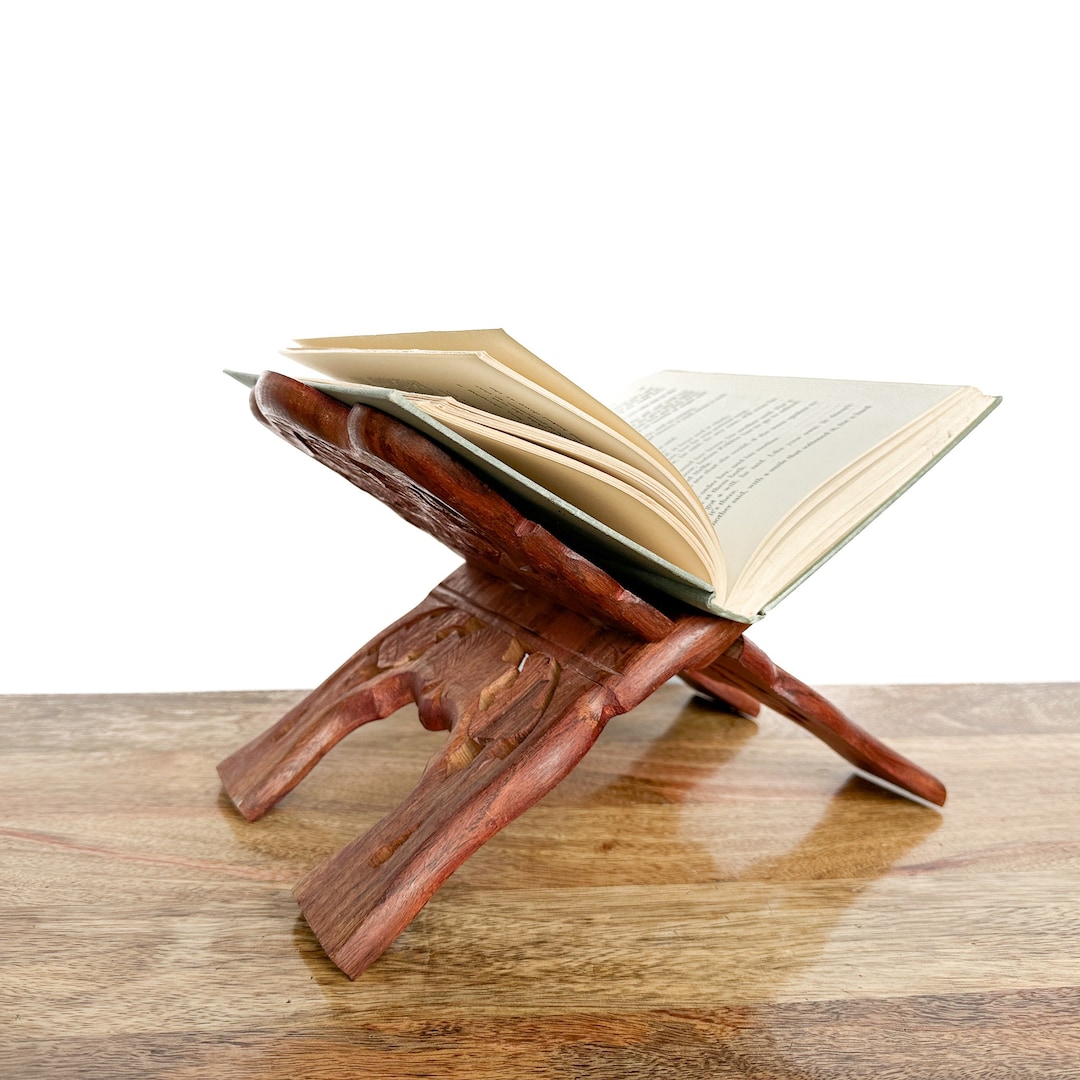 Vintage Book Stand | Folding Carved Wood Book Holder | Boho Shelf Decor ...