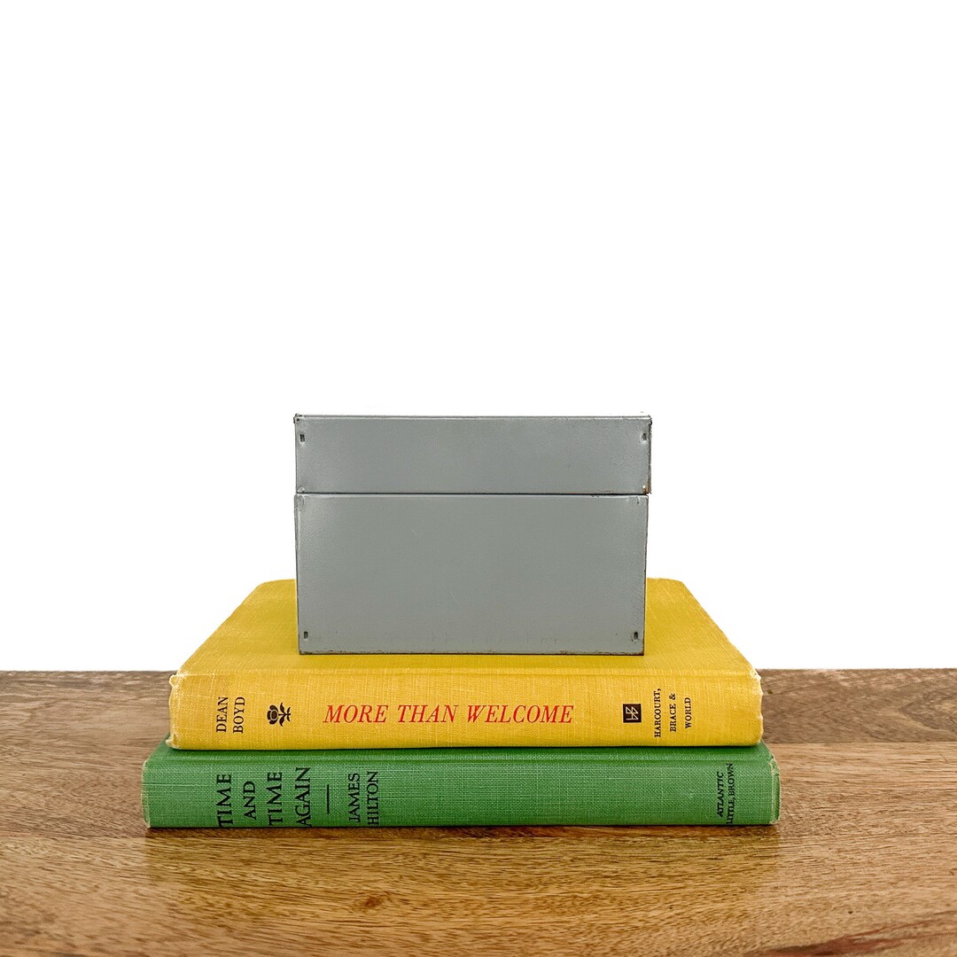 Vintage File Box Gray Metal Index Card File Holder Office Storage ...