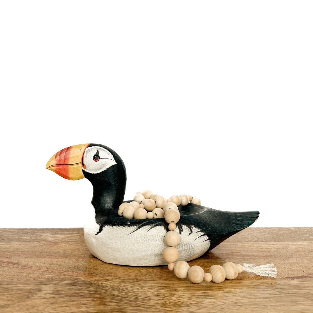 Vintage Wooden Puffin Carved Bird Figurine/statue Trinket Holder Boho ...
