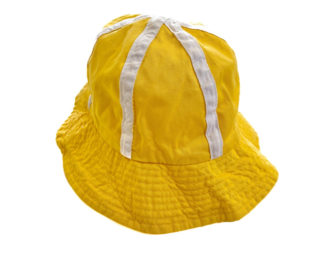 Vintage Hat Yellow Striped Bucket Hat 90s Accessory - Etsy