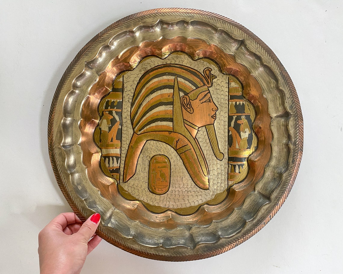 Vintage Tray | Metal Egyptian Round Tray | Wall/shelf Decor - Etsy