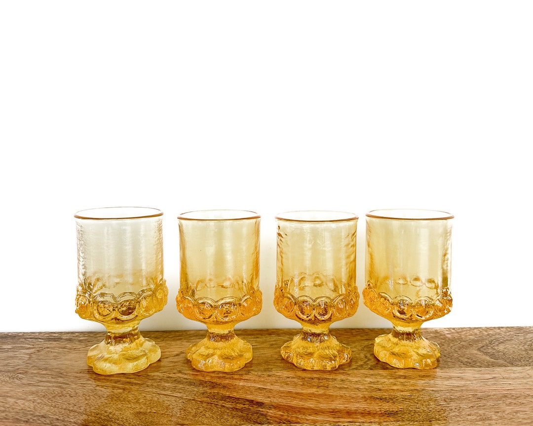 Vintage Goblets | Set of Four Yellow/gold Glasses | Home/shelf Decor ...