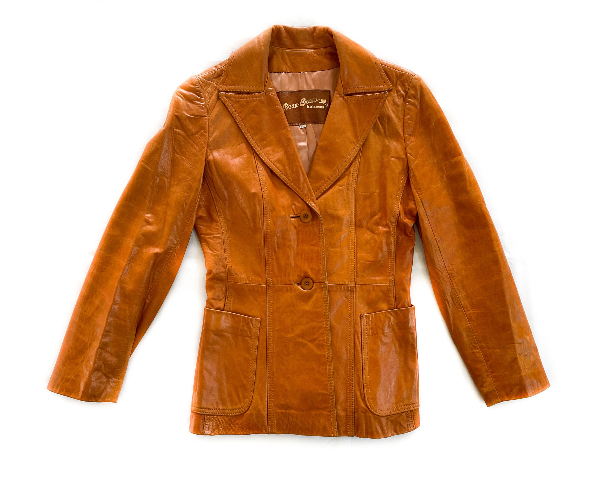 Vintage Coat Size 9/10 Long Fitted Orange Leather Jacket | Etsy