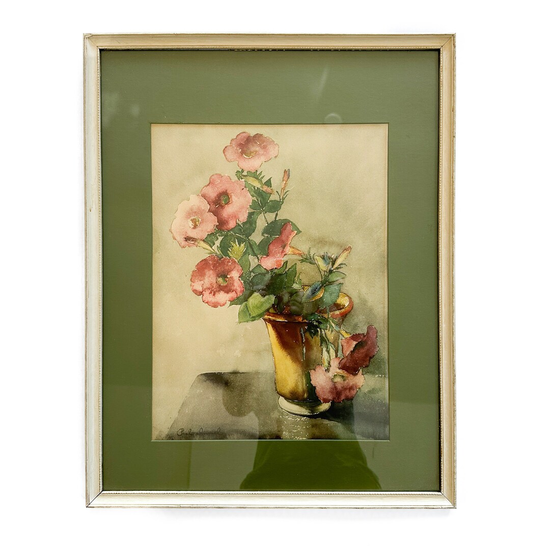 Vintage Art | Large Framed Floral Watercolor Picture Set in Wood Frame ...