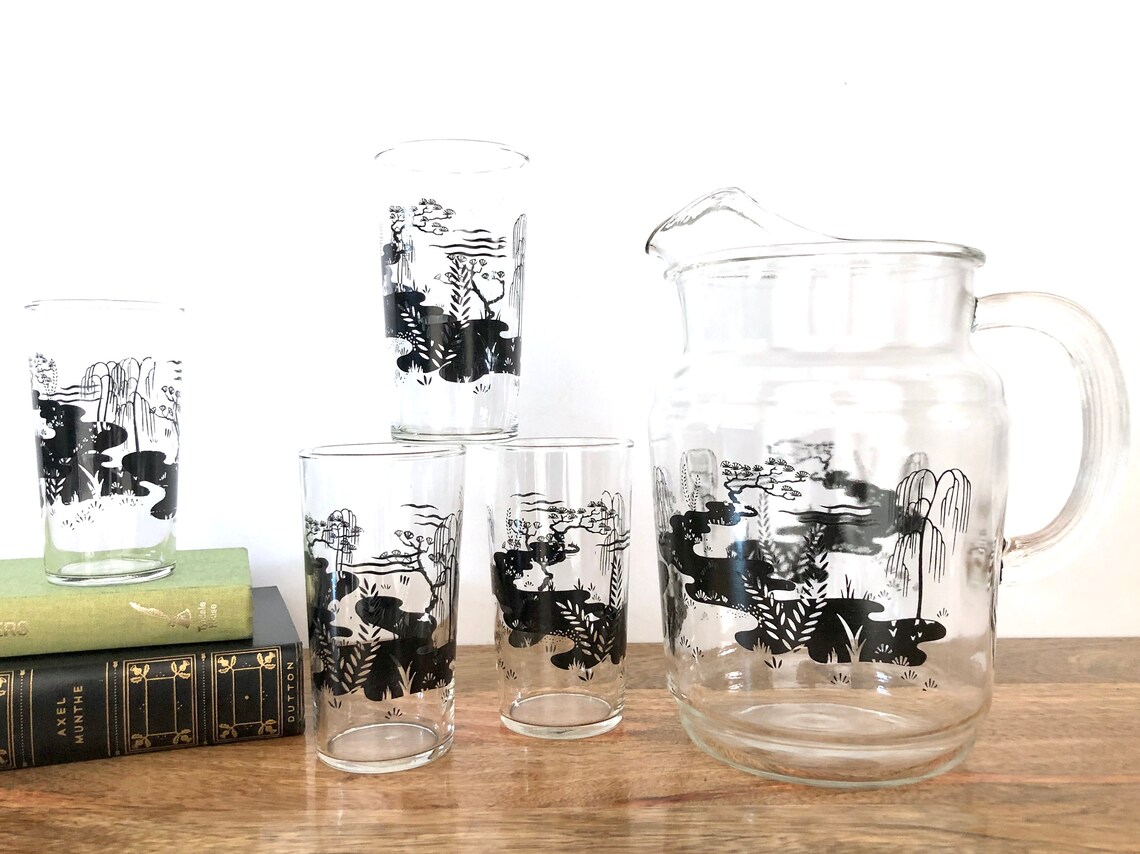 Vintage Glass and Pitcher Set Set of 5 Serving Set | Etsy