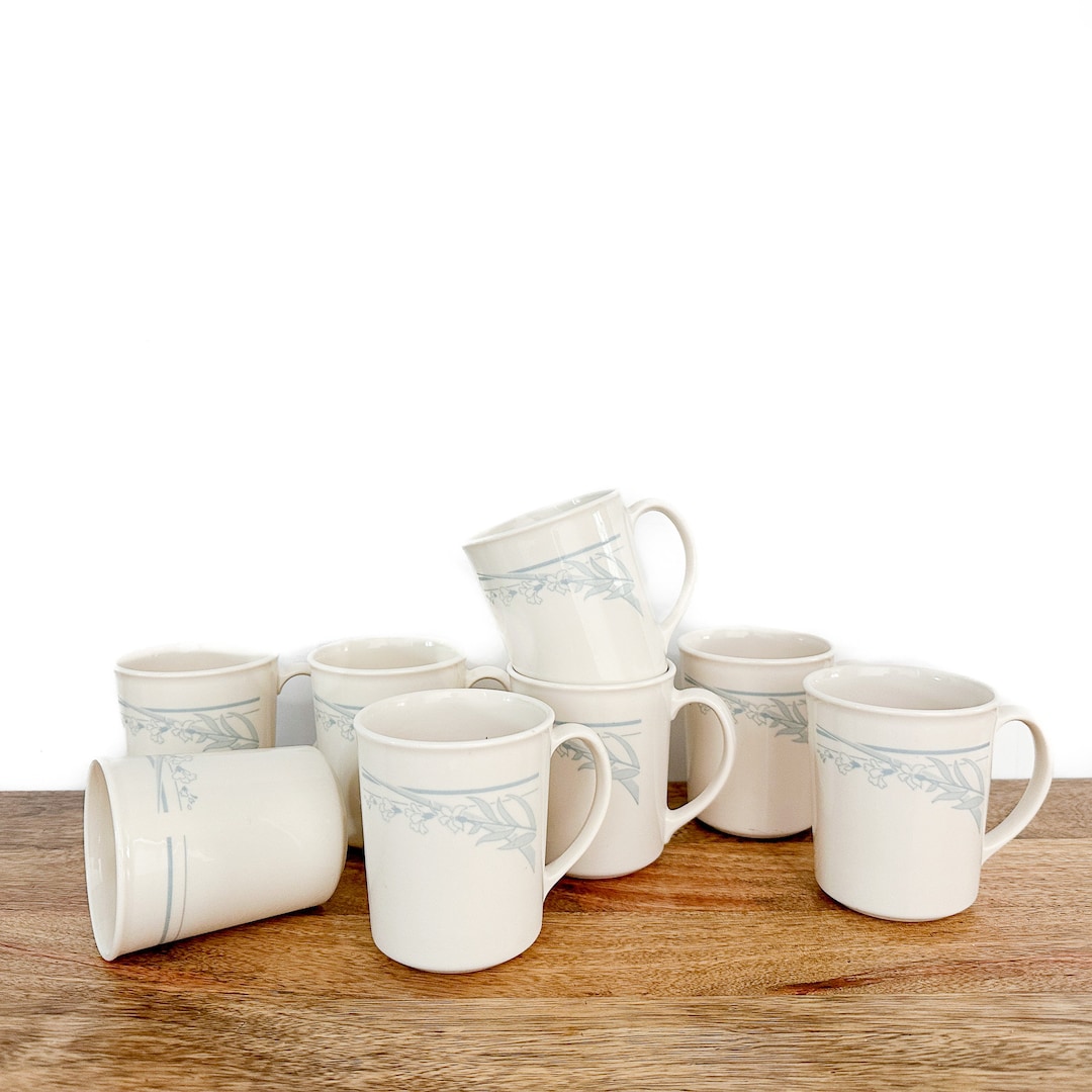 Vintage Cups | Set of 8 Corning Blue Floral Teacups/mugs | Collectible ...
