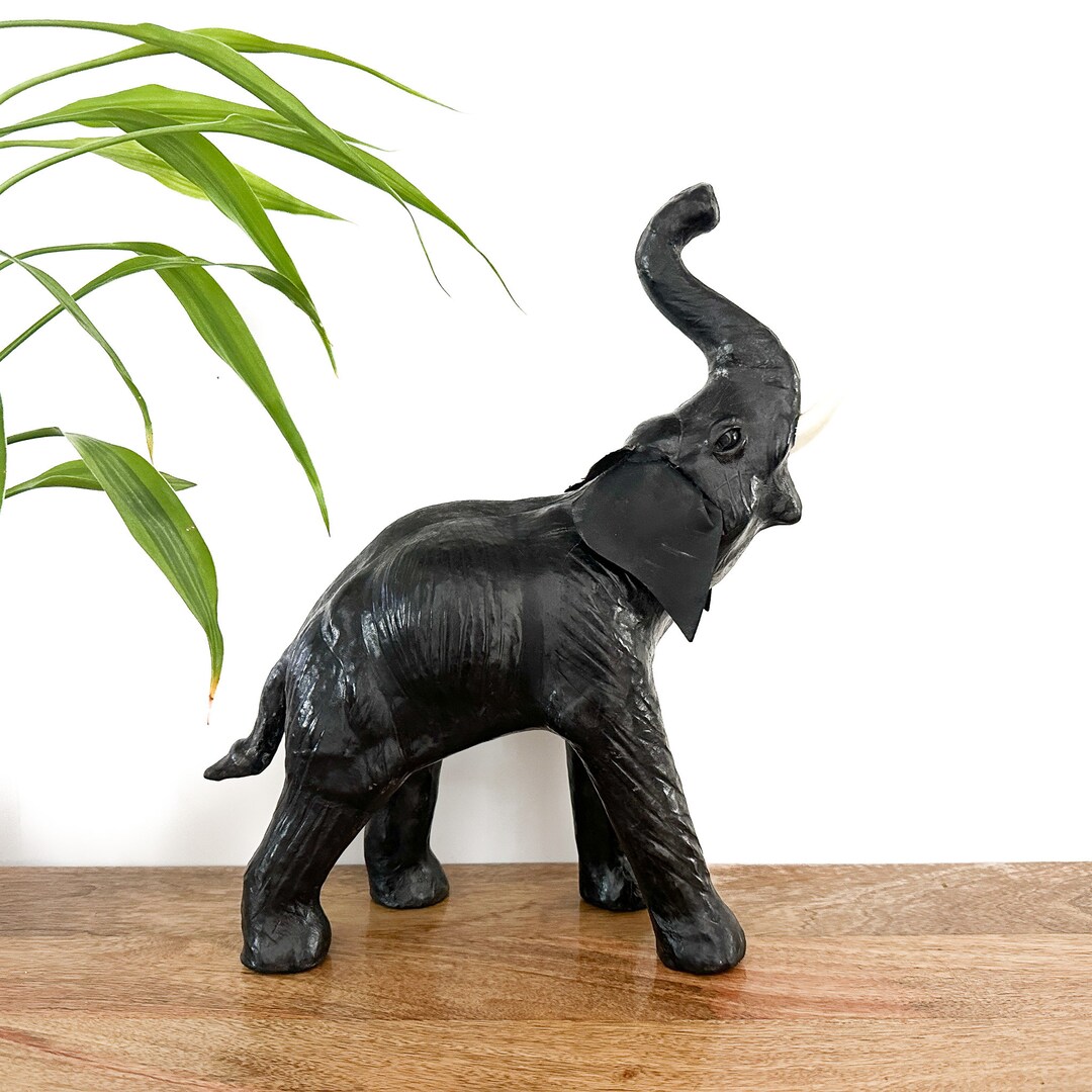 Vintage Elephant Large Leather Elephant Statue/figurine African Animal ...