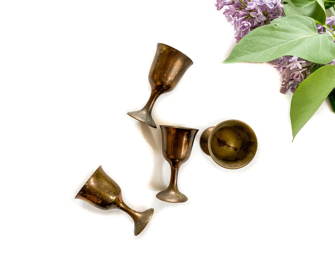 Vintage Goblets | Set of Four Small Brass Goblets | Vintage Barware ...