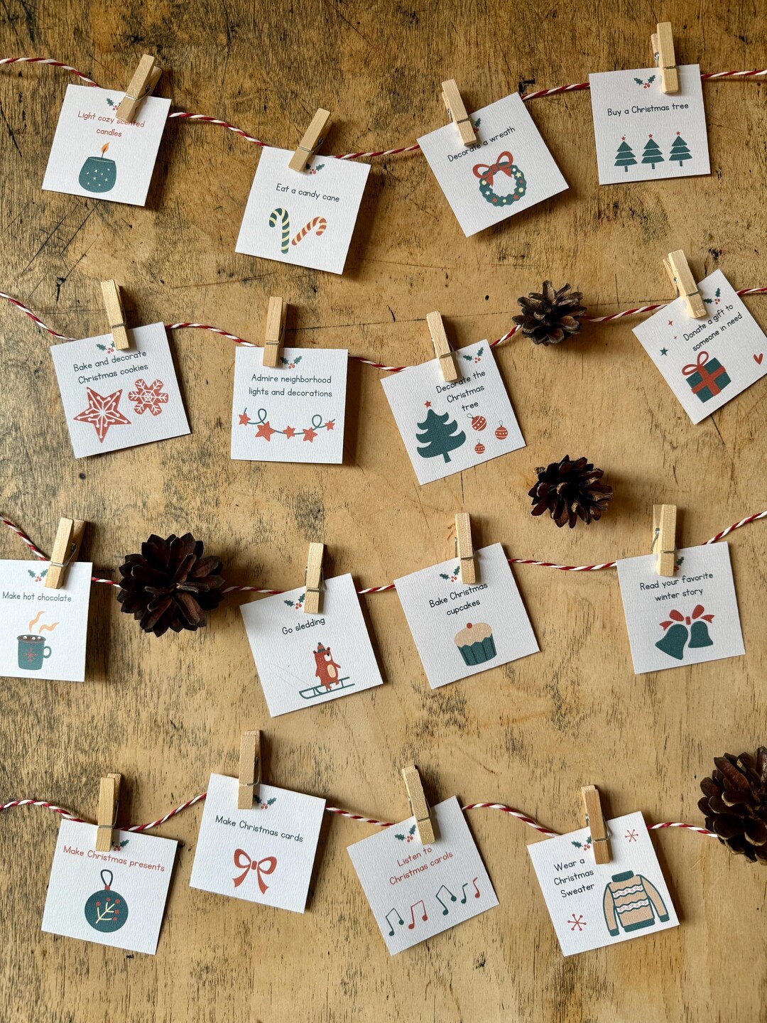 30 Christmas Advent Calendar Activity Cards + 6 Blank Cards – Printable ...