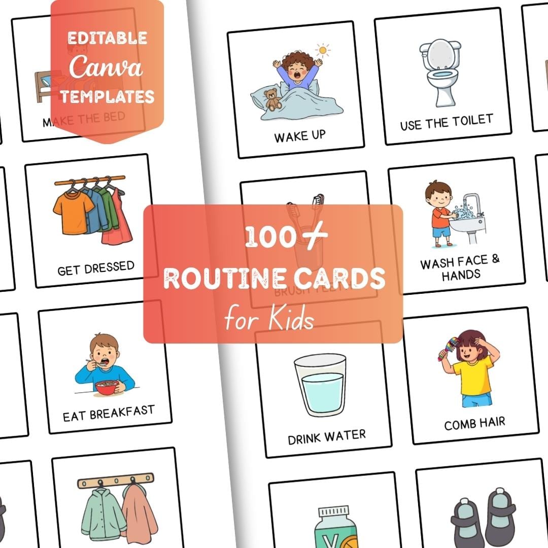 Kids Visual Daily Routine Cards + Editable Canva Templates | Daily ...