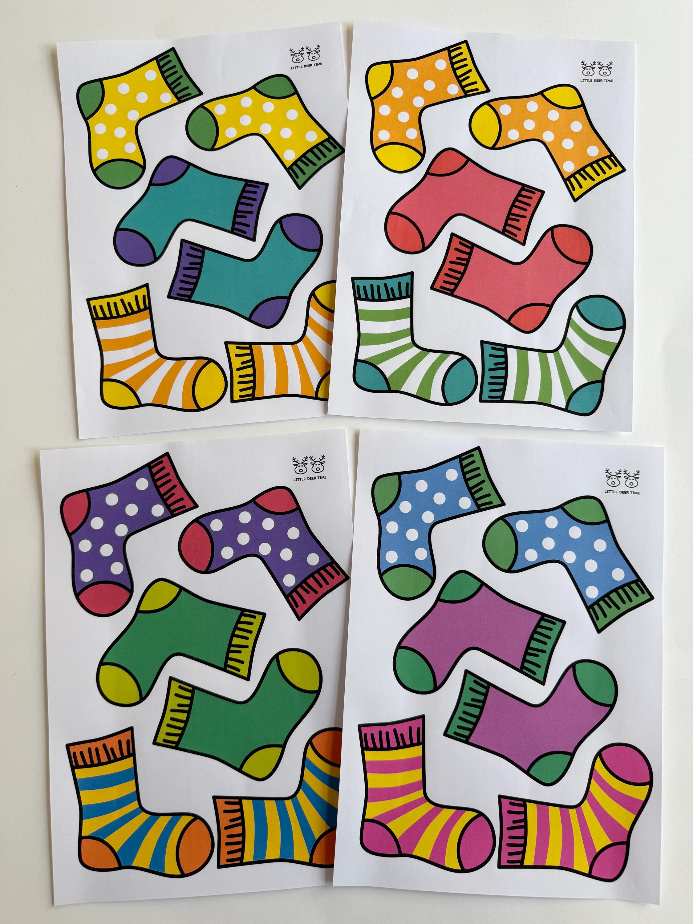Socks Pattern Matching Game for Kids – Bright Colors, Printable ...