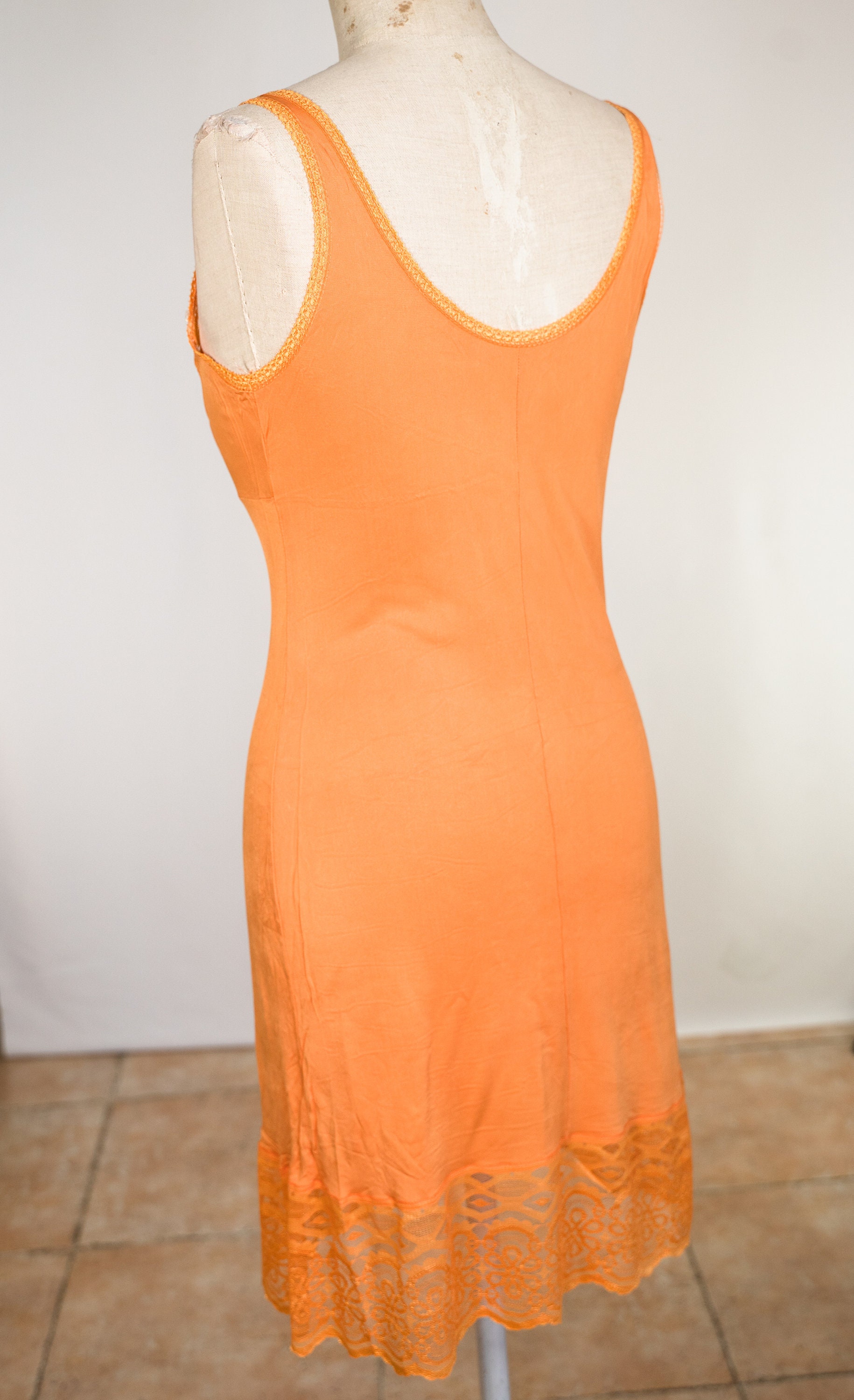 1970s Orange Slip Dress Lace Slip Dress Vintage Slip Dress Etsy