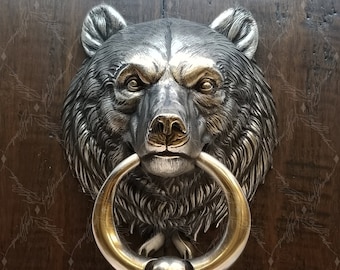 Bear Door Knocker With Ball Ring, Cast Bronze in Classic Brown Bronze ...