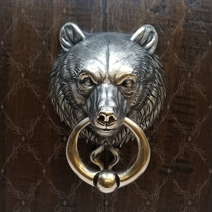 Bear Head Door Knocker, Satin Nickel Plated Cast Bronze - Etsy