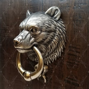 Bear Head Door Knocker, Satin Nickel Plated Cast Bronze - Etsy