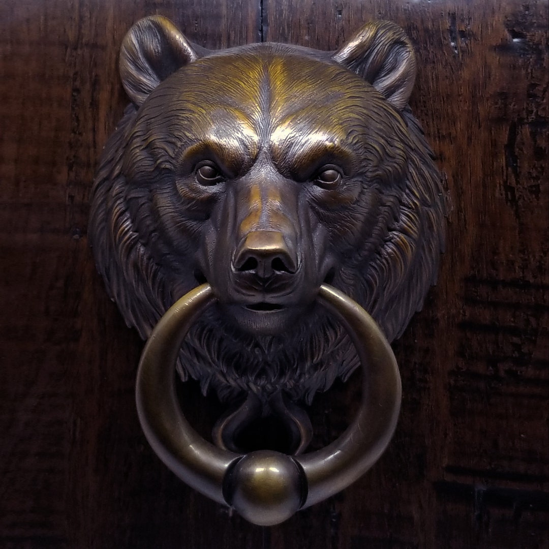 Bear Door Knocker With Ball Ring, Cast Bronze in Classic Brown Bronze ...
