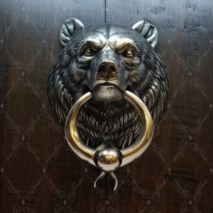 Bear Head Door Knocker, Satin Nickel Plated Cast Bronze - Etsy
