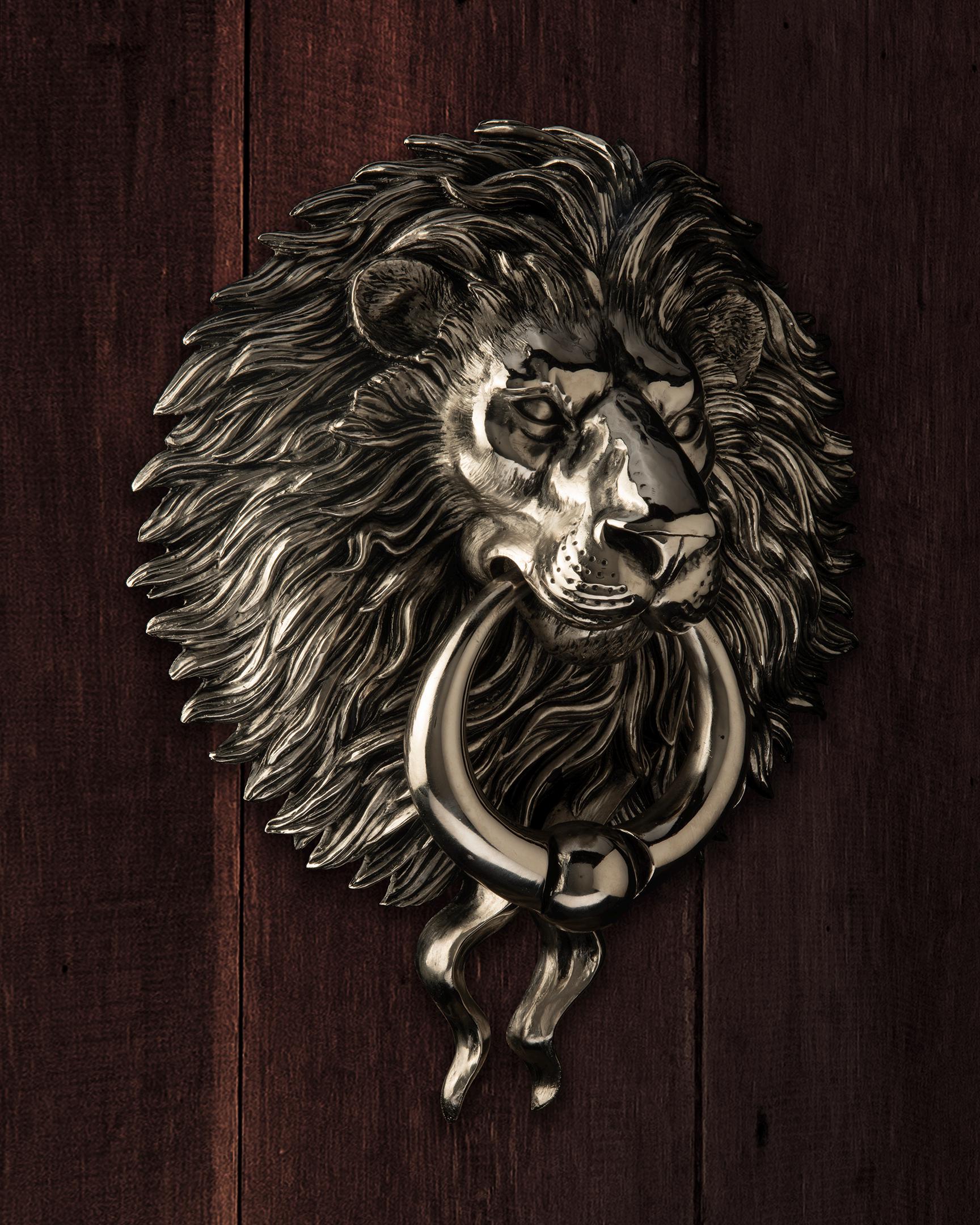 Large Bronze Lion Door Knocker With Ball Ring and High Polish Nickle ...