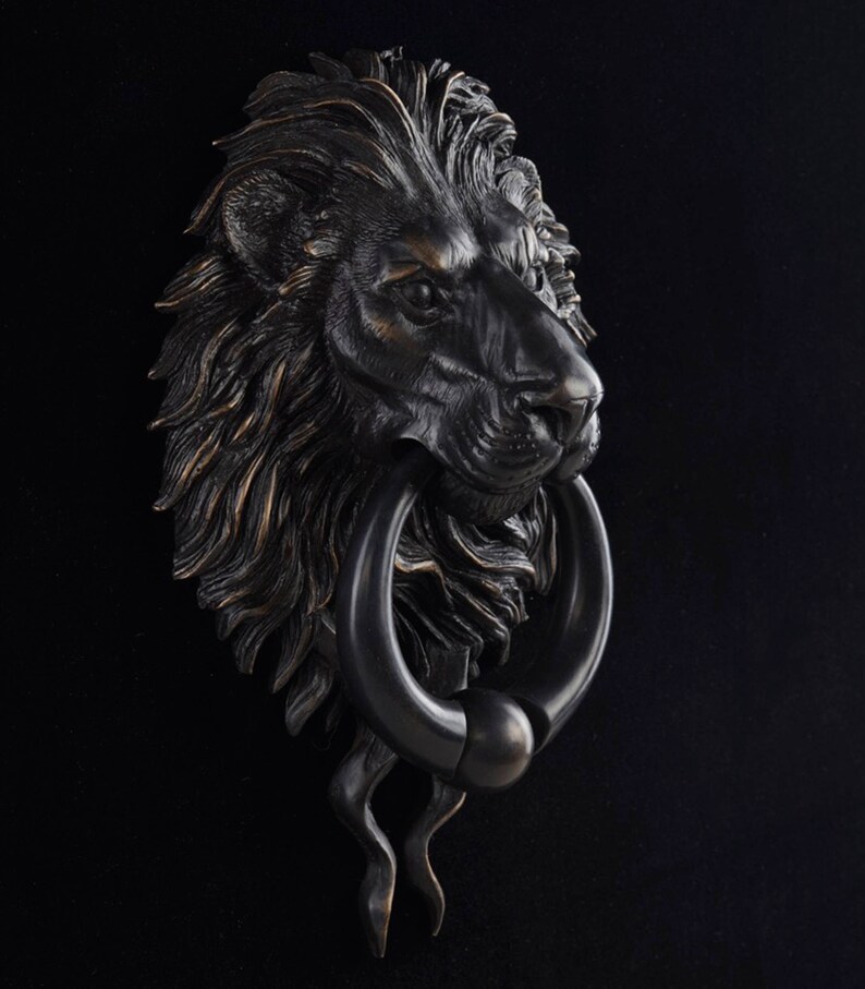 Lion Door Knocker with Ball Ring. Cast Bronze with a Rubbed | Etsy