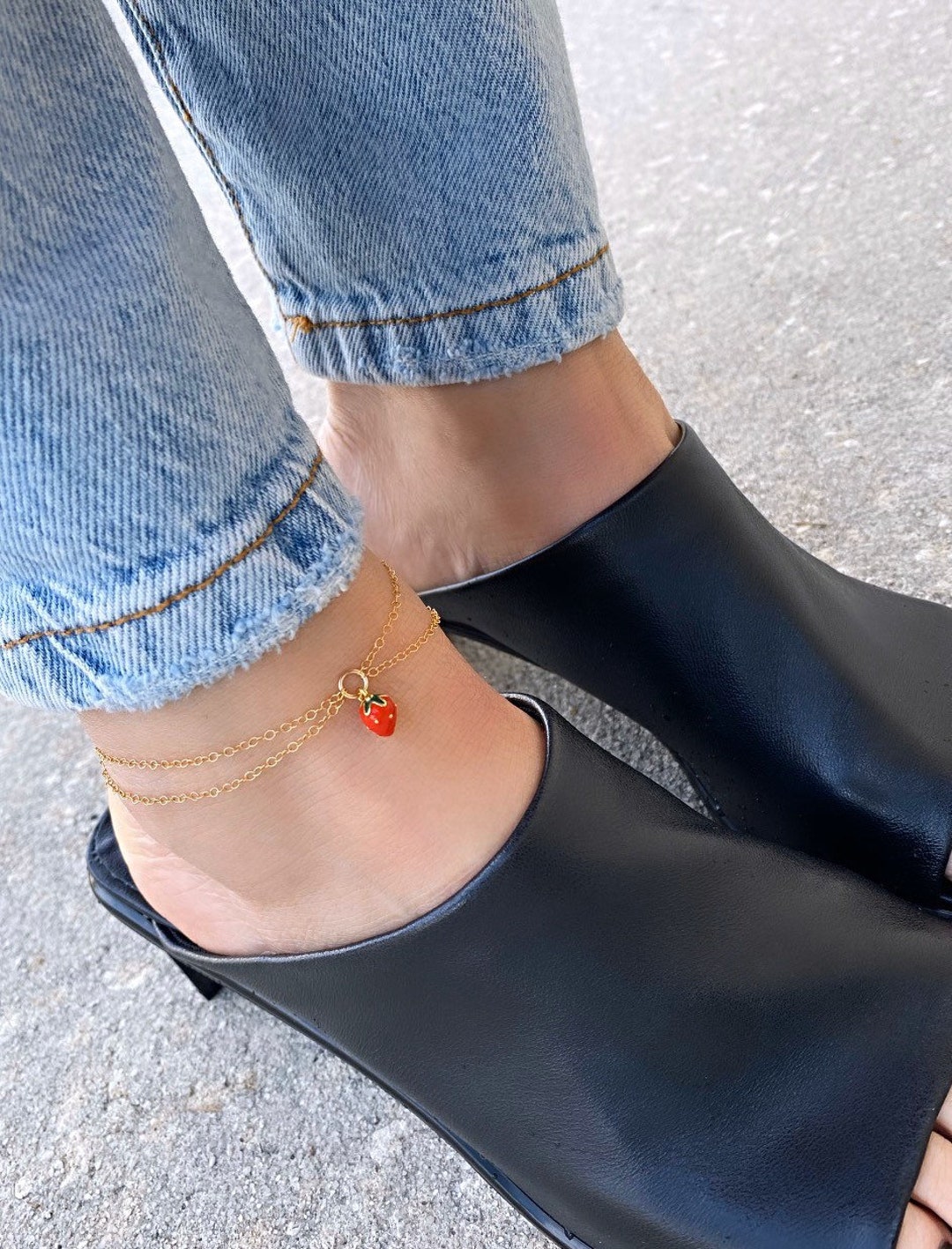 Tiny Strawberry Layered Gold Filled Anklet, Enamel Fruit Anklet - Etsy.de