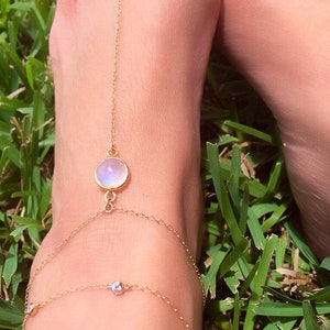 Rainbow Moonstone Foot Chain Moonstone Anklet Sterling Silver or Gold Filled Body Chain ...