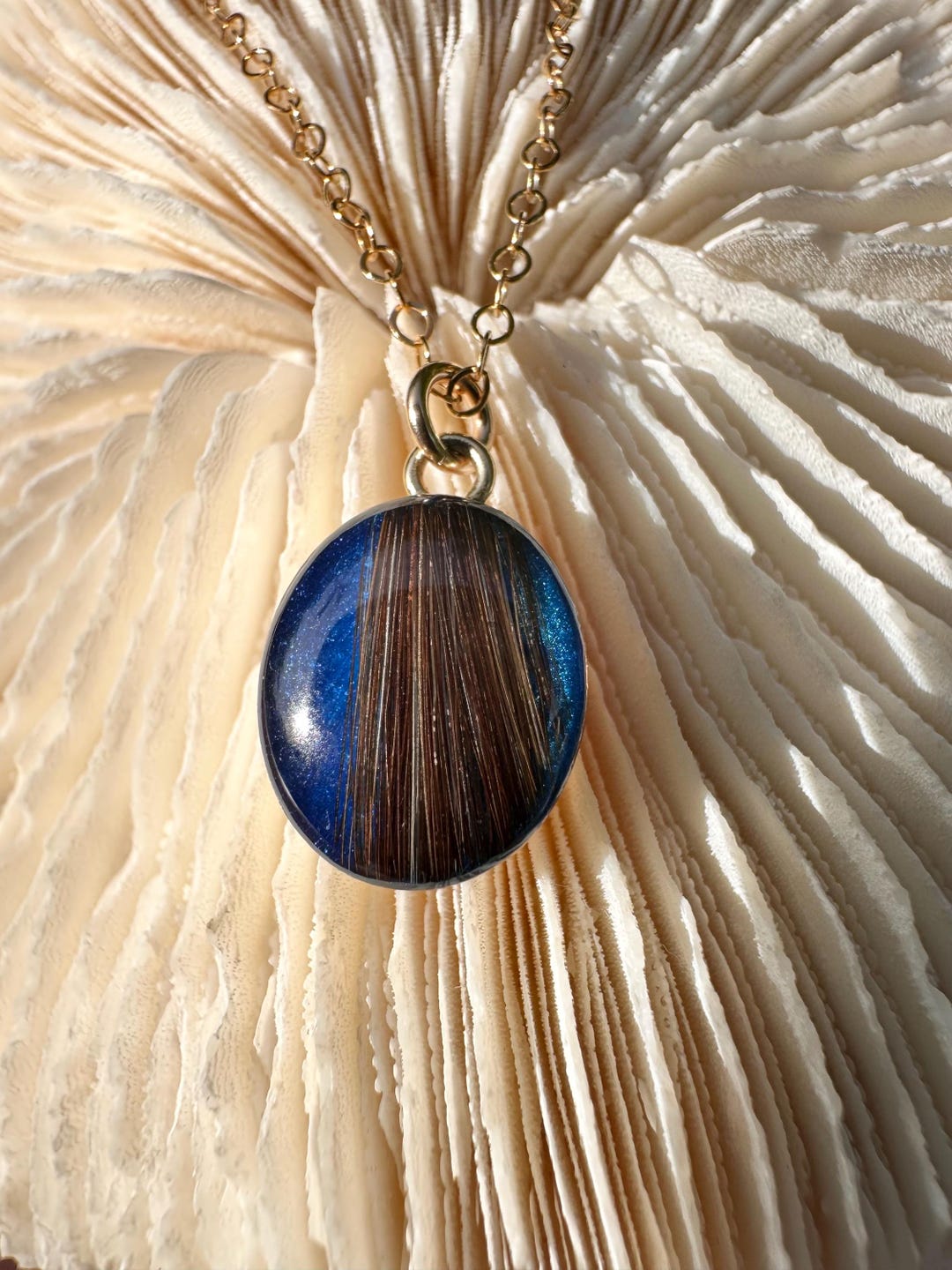 Royal Blue Lock of Hair Keepsake Necklace, Human Hair Locket, Pinch of ...