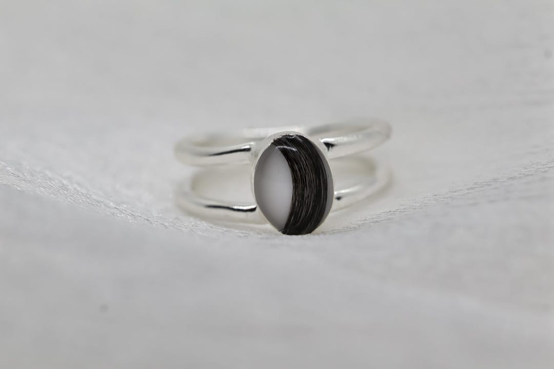 Lock of Hair Ring, Lock of Fur Ring, Double Band Oval Keepsake Ring ...