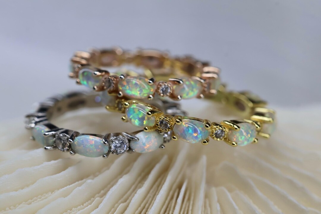 Pet Cremation Ring, Opal and Diamond Eternity Band Ring, Pet Ashes ...