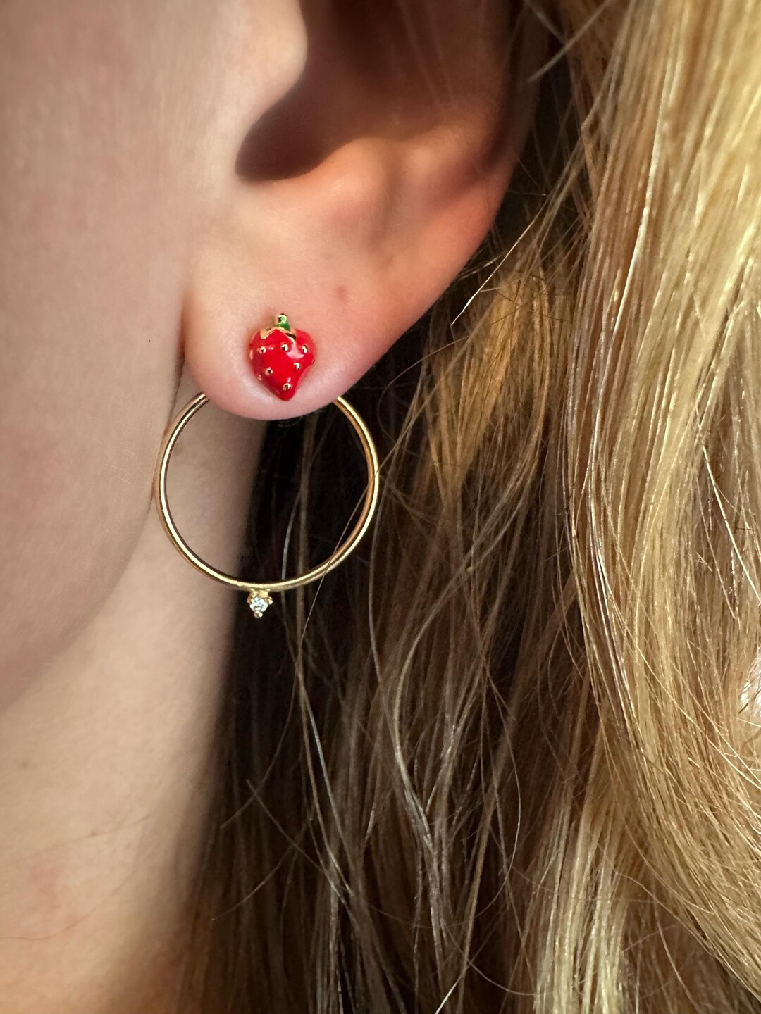 Tiny Strawberry Ear Jackets, Gold Ear Cuff, Minimalist Earrings, Dainty ...