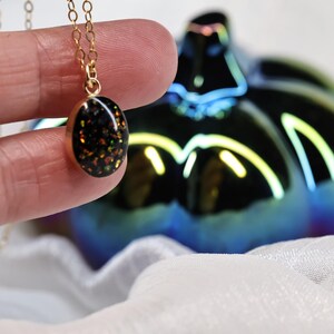 Black Opal Cremation Necklace, Classic Oval Pet Ashes Keepsake, Cremated Jewelry, October ...