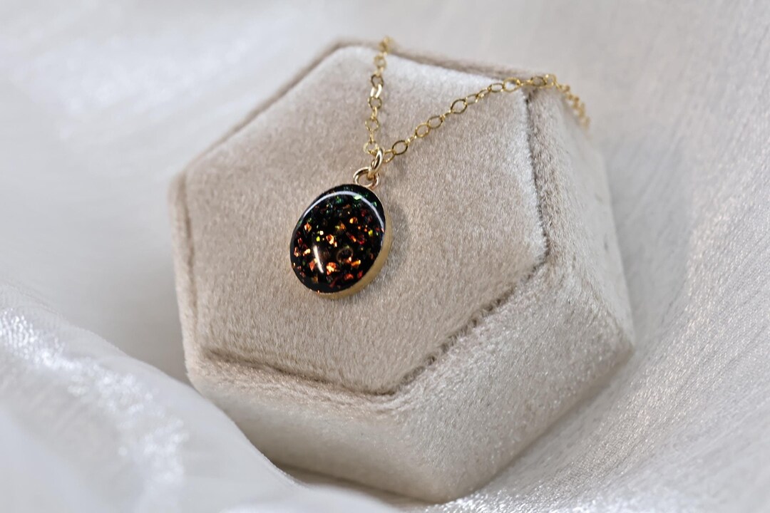 Black Opal Cremation Necklace, Classic Oval Pet Ashes Keepsake, Cremated Jewelry, October ...
