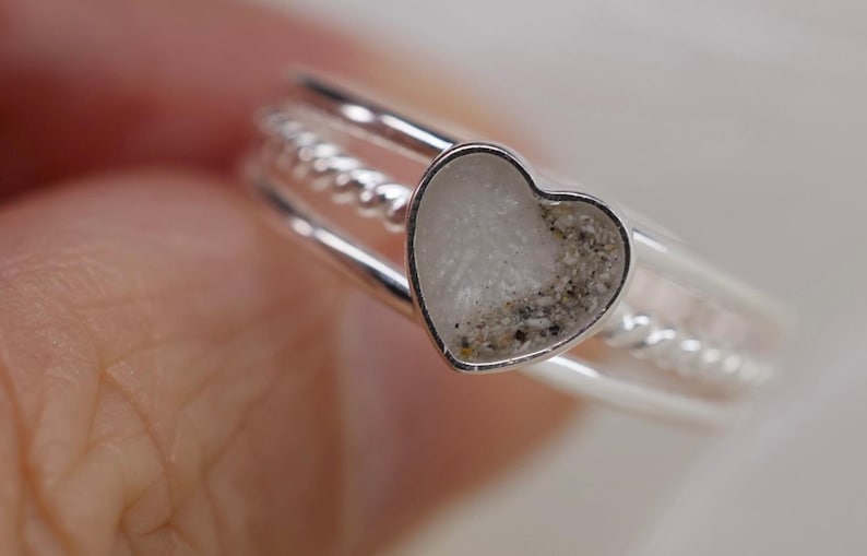 Cremation Ashes Ring, Heart Pet Ashes Keepsake, Triple Band Memorial ...
