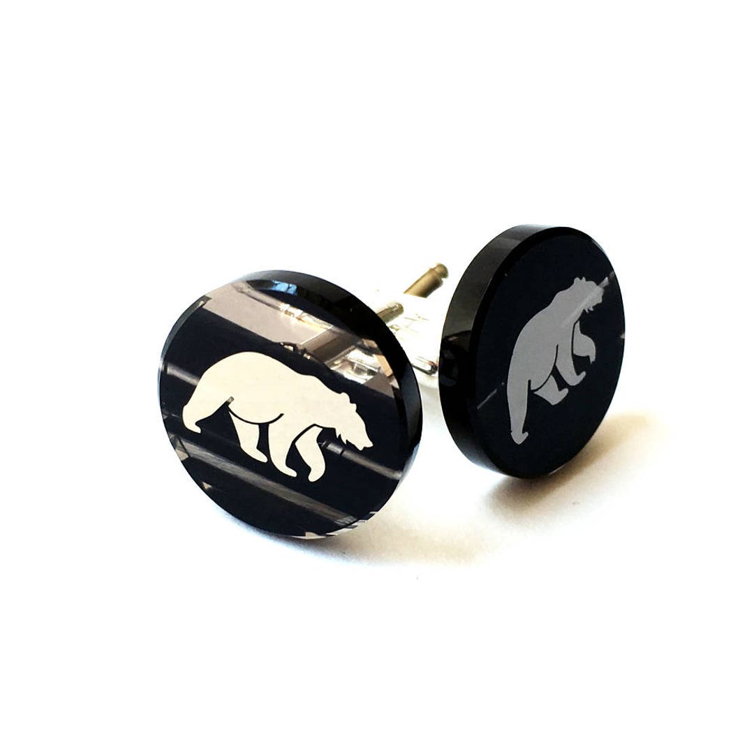 Bear Cuff Links Made From Natutral Obsidian FREE SHIPPING Gift Box ...