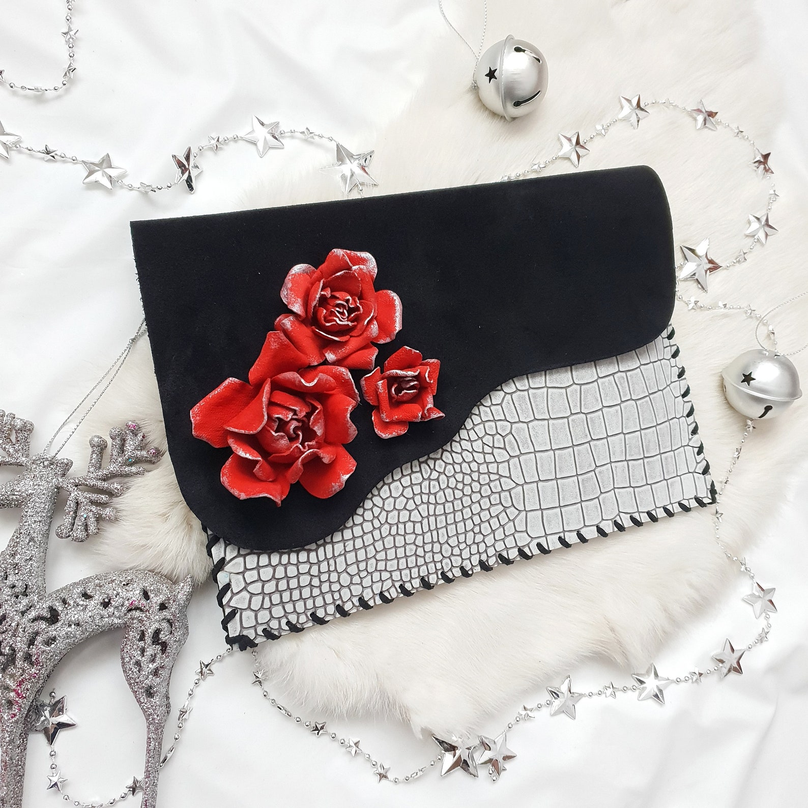 Red Roses Bag Christmas Gift for Her Red Leather Bag Roses - Etsy