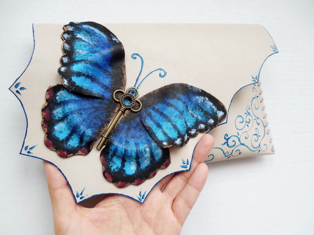 Blue Butterfly Bag Morpho Butterfly Clutch Painted Butterfly Purse ...