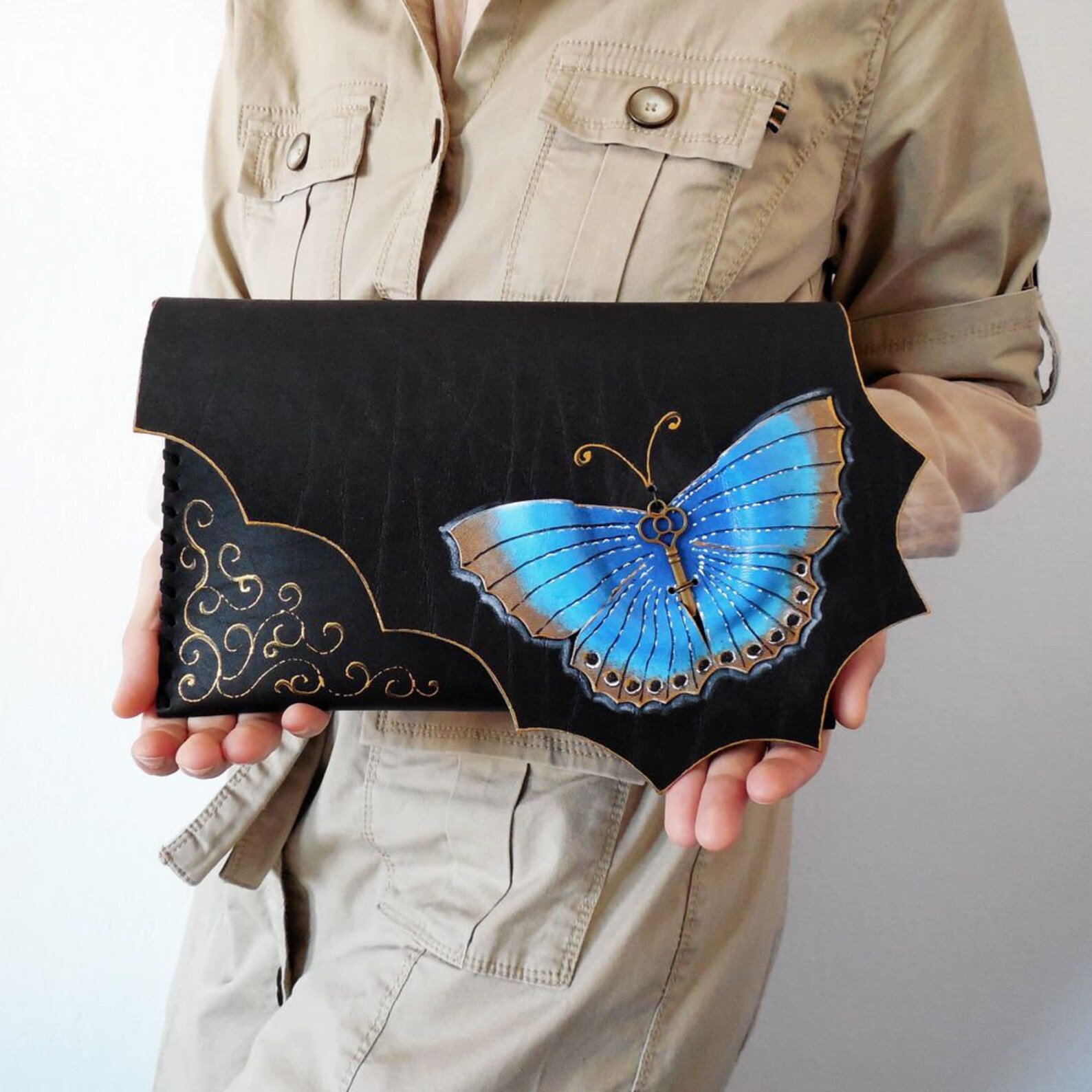 Blue Butterfly Clutch Butterfly Leather Bag Black Leather - Etsy