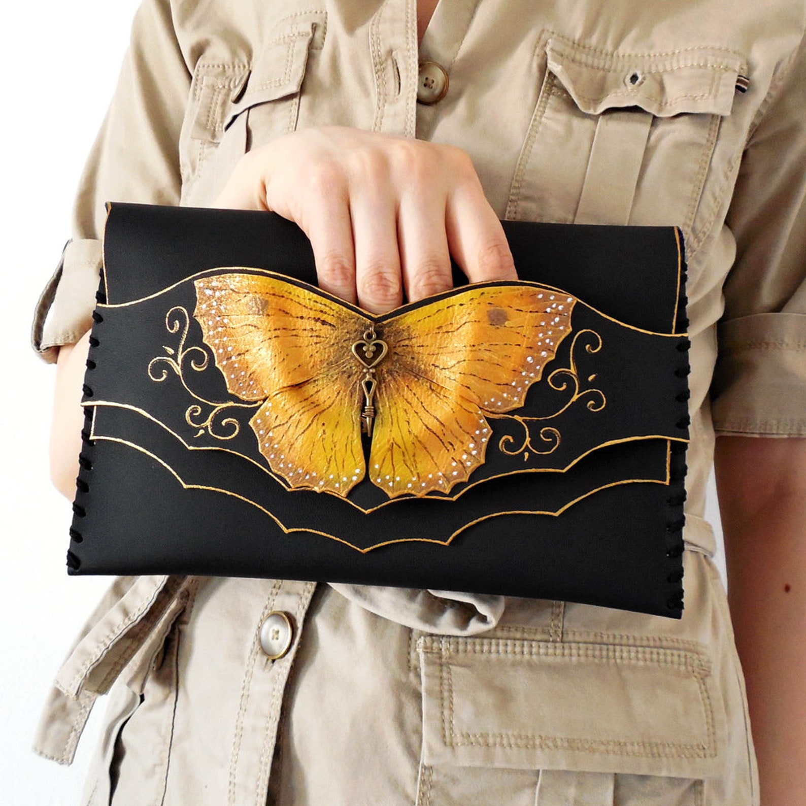 Butterfly Clutch Personalized Black Clutchblack Leather - Etsy