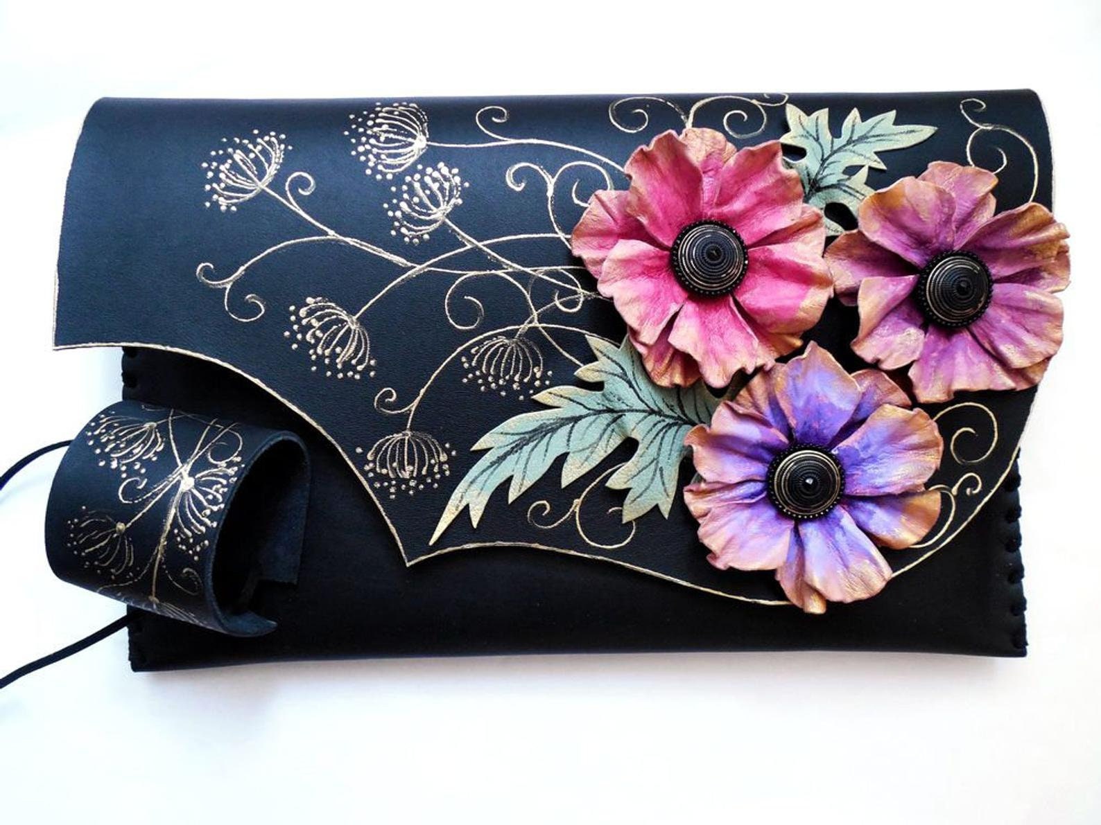 Floral Clutch Painted Clutch Pink Flowers Purse Floral Bag | Etsy
