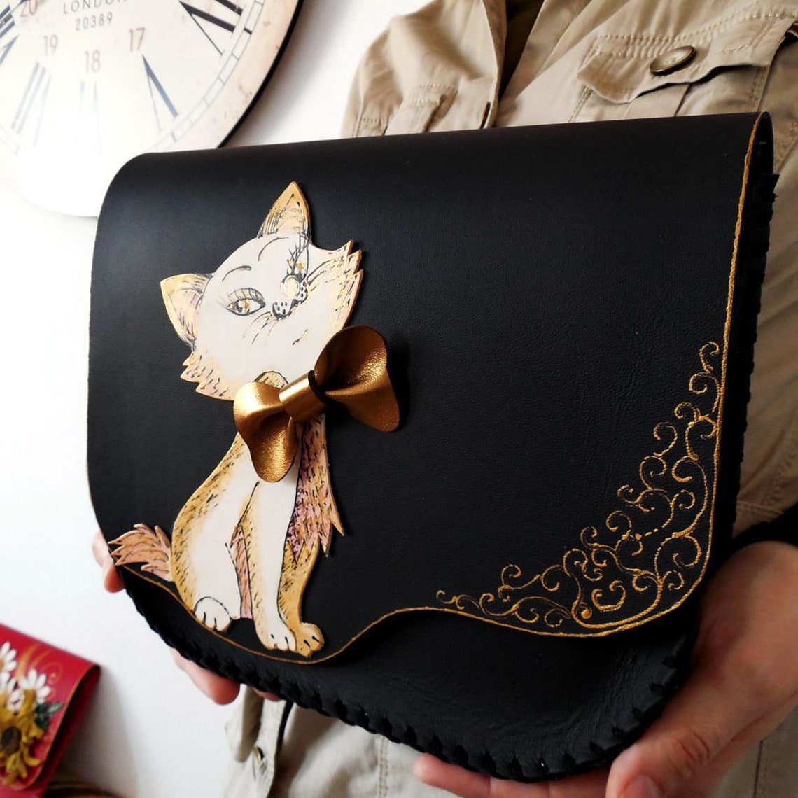 Marie Cat Bag, the Aristocats Bag, Cat Lover Gift, Painted Leather Bag ...