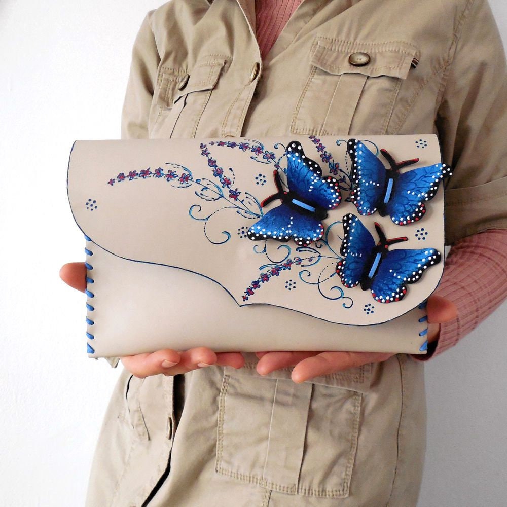Blue butterflies clutch Bridesmaid butterfly bag Painted | Etsy