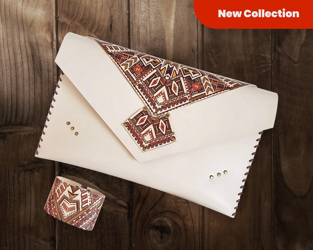 Aztec Print Leather Purse, Aztec Clutch, Bohemian Leather Bag, Etnic ...