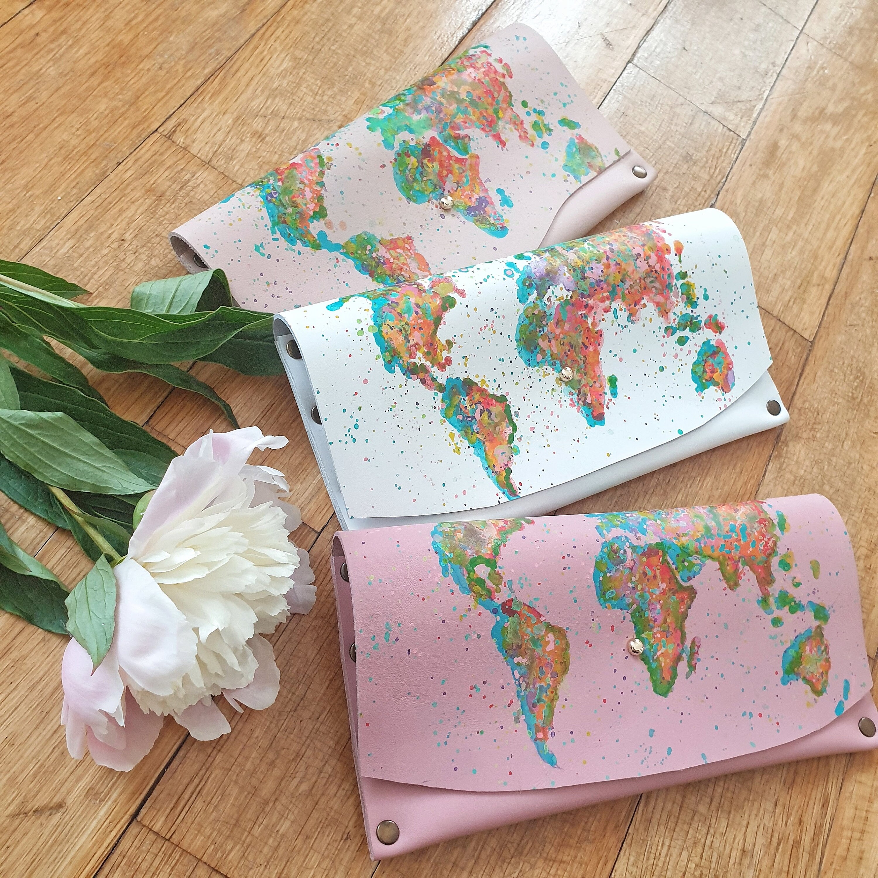 World Map Leather Wallet Cash Envelope Wallet World Map | Etsy