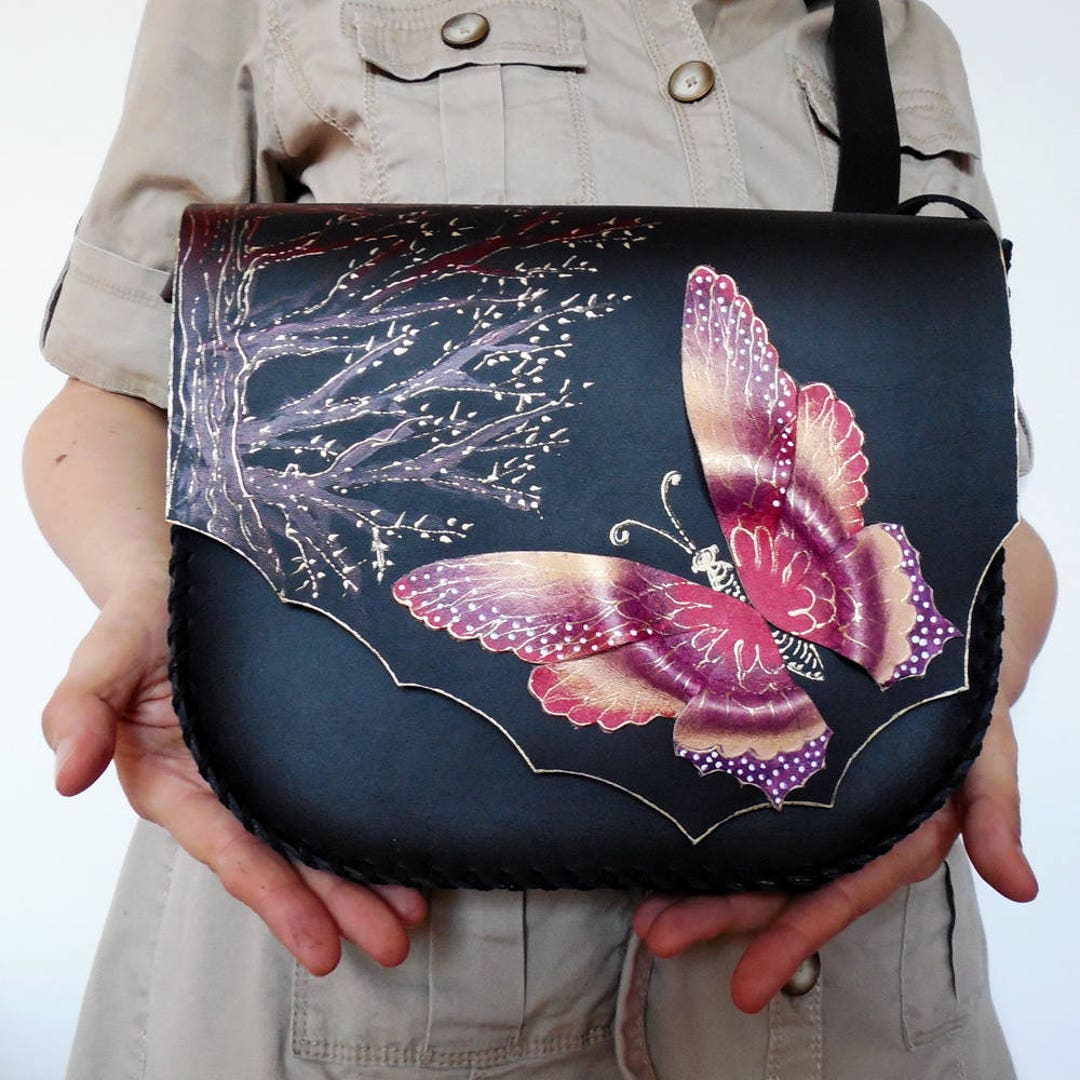 Butterfly Crossbody Bag,painted Crossbody Purse, Unique Leather Bag ...