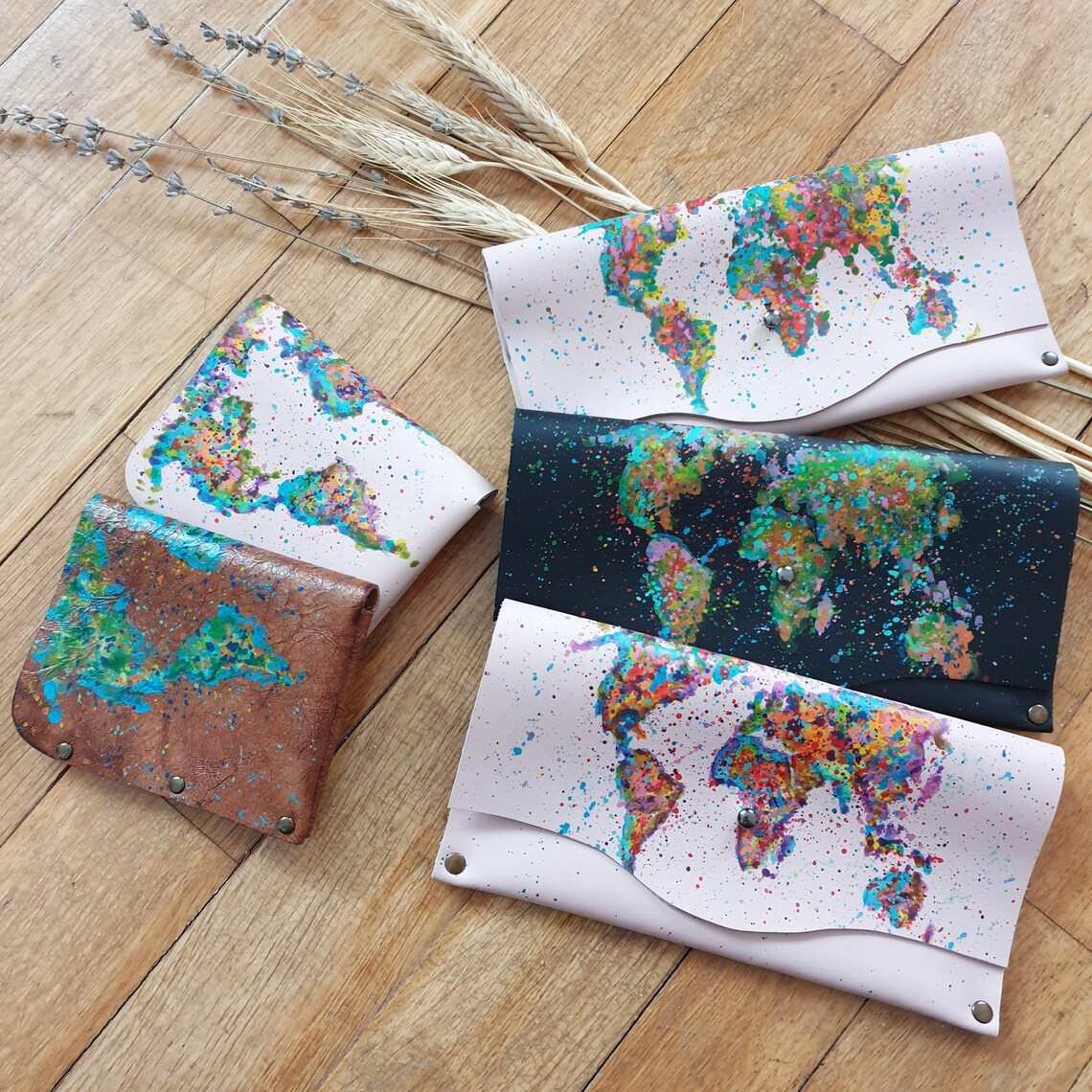 World Map Leather Wallet Cash Envelope Wallet World Map | Etsy